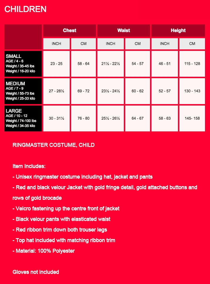 Ringmaster Child Costume Circus Showman Top Tails Pants Hat – Kids Book ...